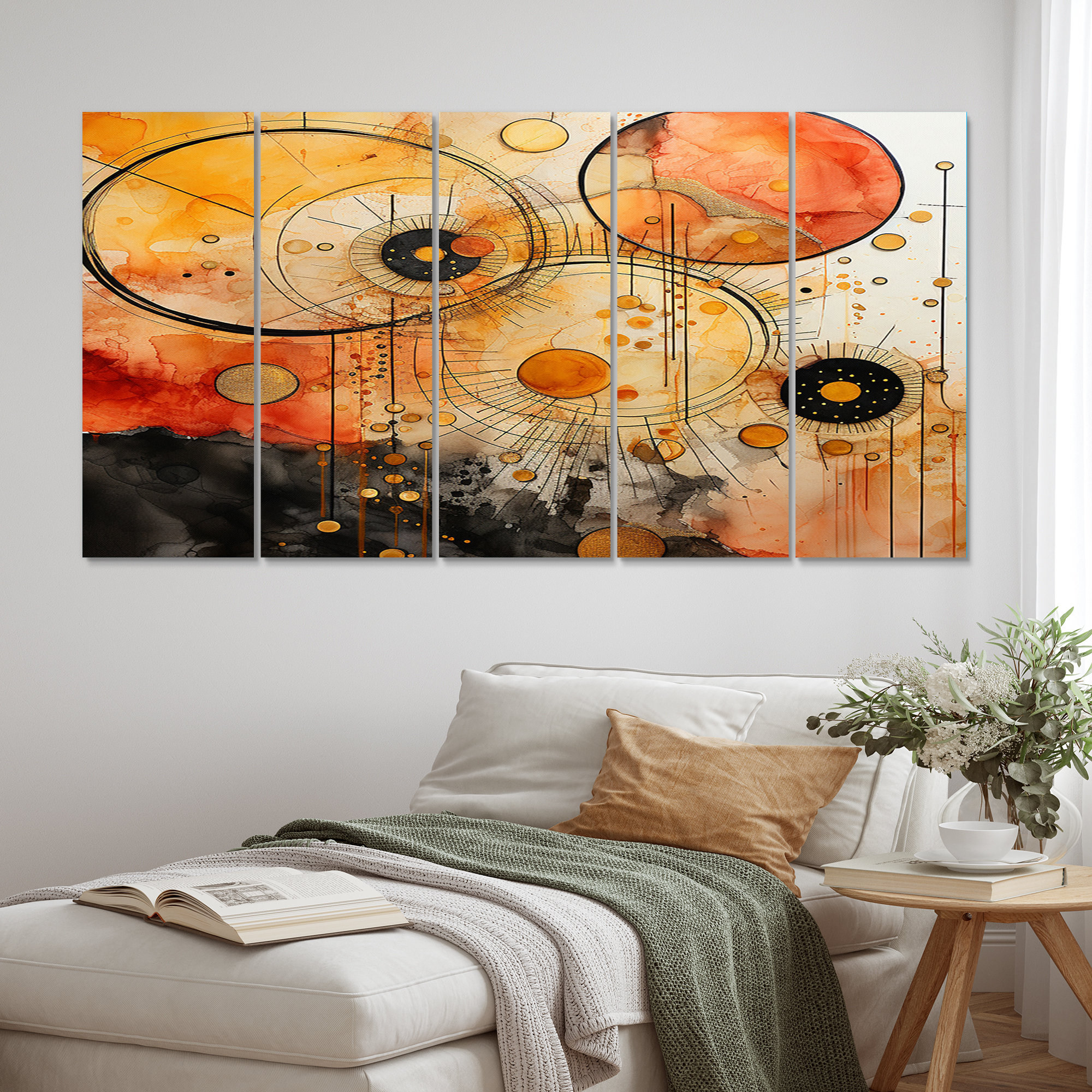 Ivy Bronx Escape To Serenity Vintage Gold Watercolor IV - Modern Geometric Canvas Print - 5 ...